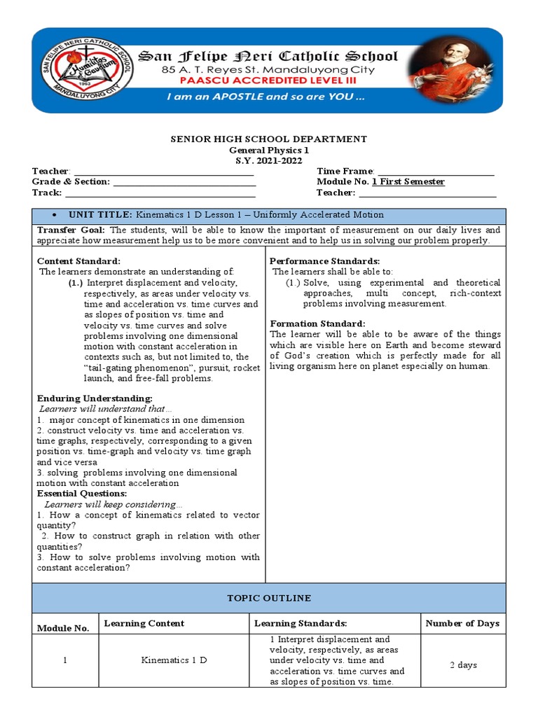 Finalgeneral-Physics 1 - Module 2 | PDF | Velocity | Acceleration