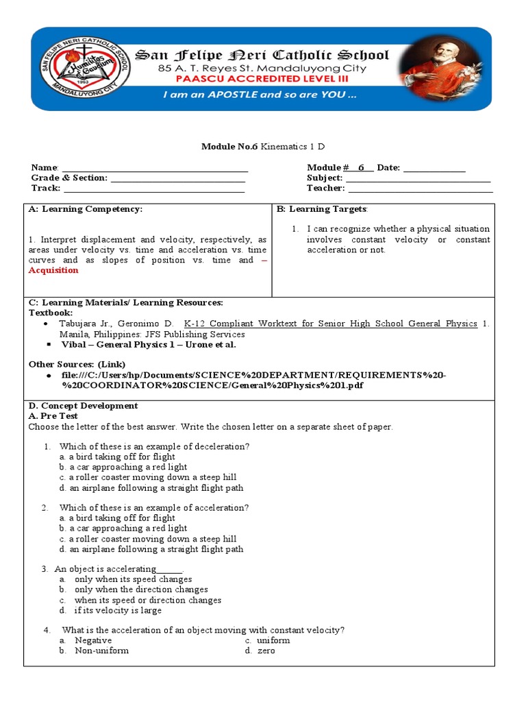 Finalgeneral-Physics 1 - Module 3 | PDF | Acceleration | Velocity