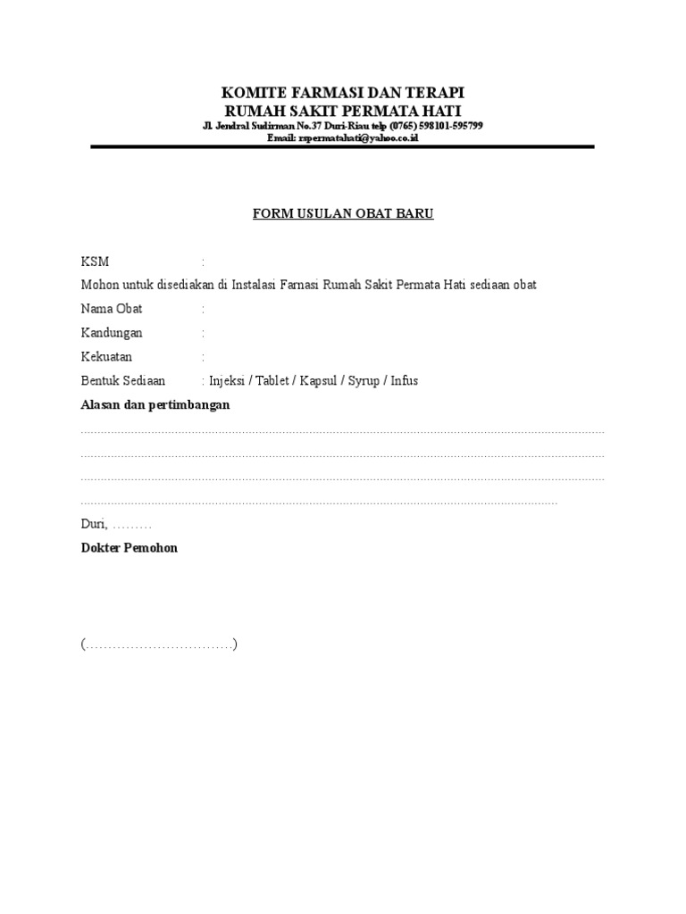 Form Usulan Obat Baru | PDF