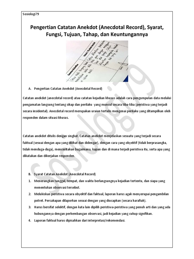 Pengertian dan Fungsi Catatan Anekdot | PDF