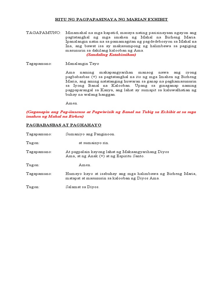 Ritu NG Pagpapasinaya NG Marian Exhibit | PDF