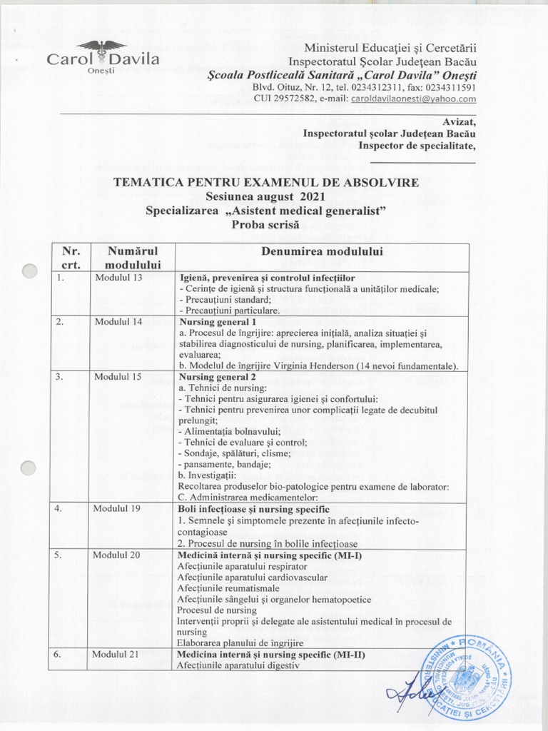Tematica Amg PB Scrisa 2021 | PDF