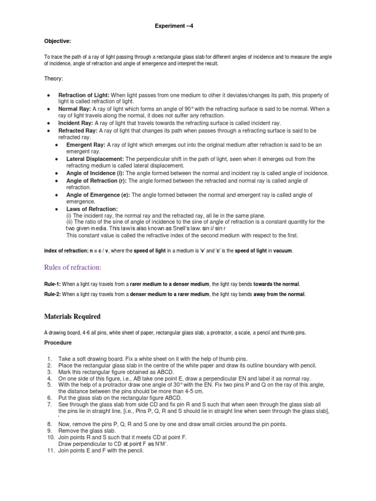 Experiment 4 | PDF | Refraction | Angle