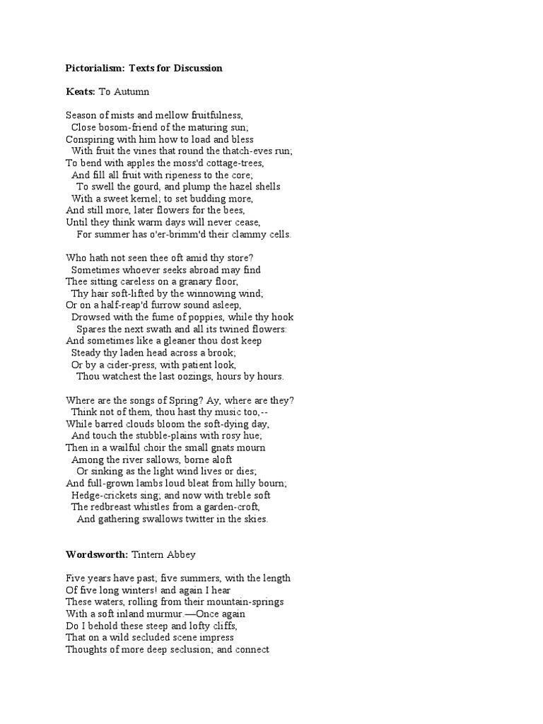 An Analysis of Keats' 'To Autumn' and Wordsworth's 'Tintern Abbey': Two ...
