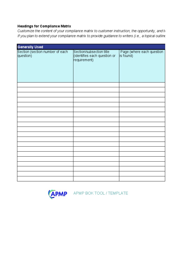Compliance Matrix Template: Guidance for Creating a Compliance Matrix ...