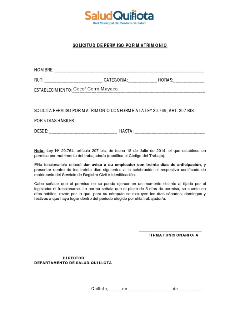 Formato Permiso Por Matrimonio | PDF