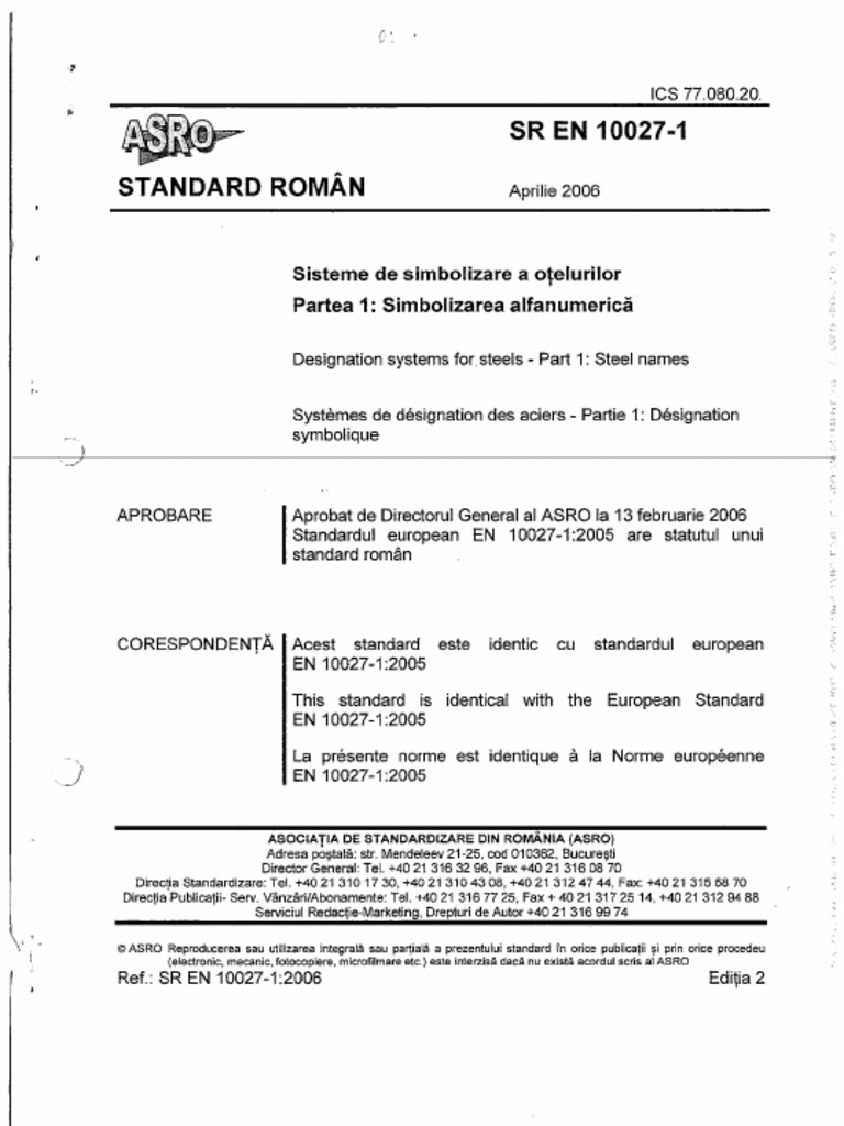 SR EN 10027-1 - Simbolizare Oteluri | PDF