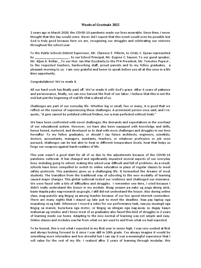 Words of Gratitude | Download Free PDF | Gratitude | Teachers