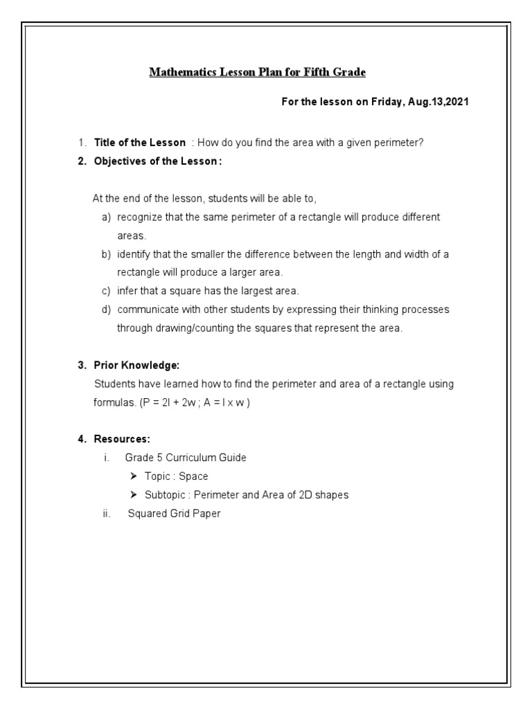 Lesson Plan | PDF | Area | Lesson Plan