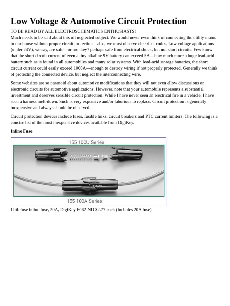 Low Voltage & Automotive Circuit Protection | PDF | Fuse (Electrical ...