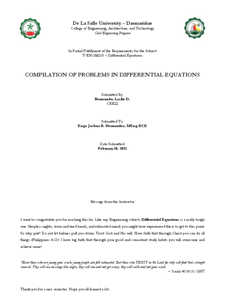 Differential Equations Plate Compilation by Bermundo | PDF | Equations ...