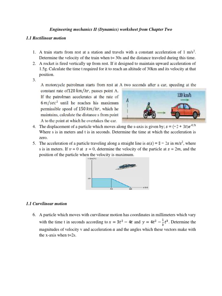 Engineering Mechanics II (Dynamics) Worksheet From Chapter Two 1.1 Rectilinear Motion | PDF ...