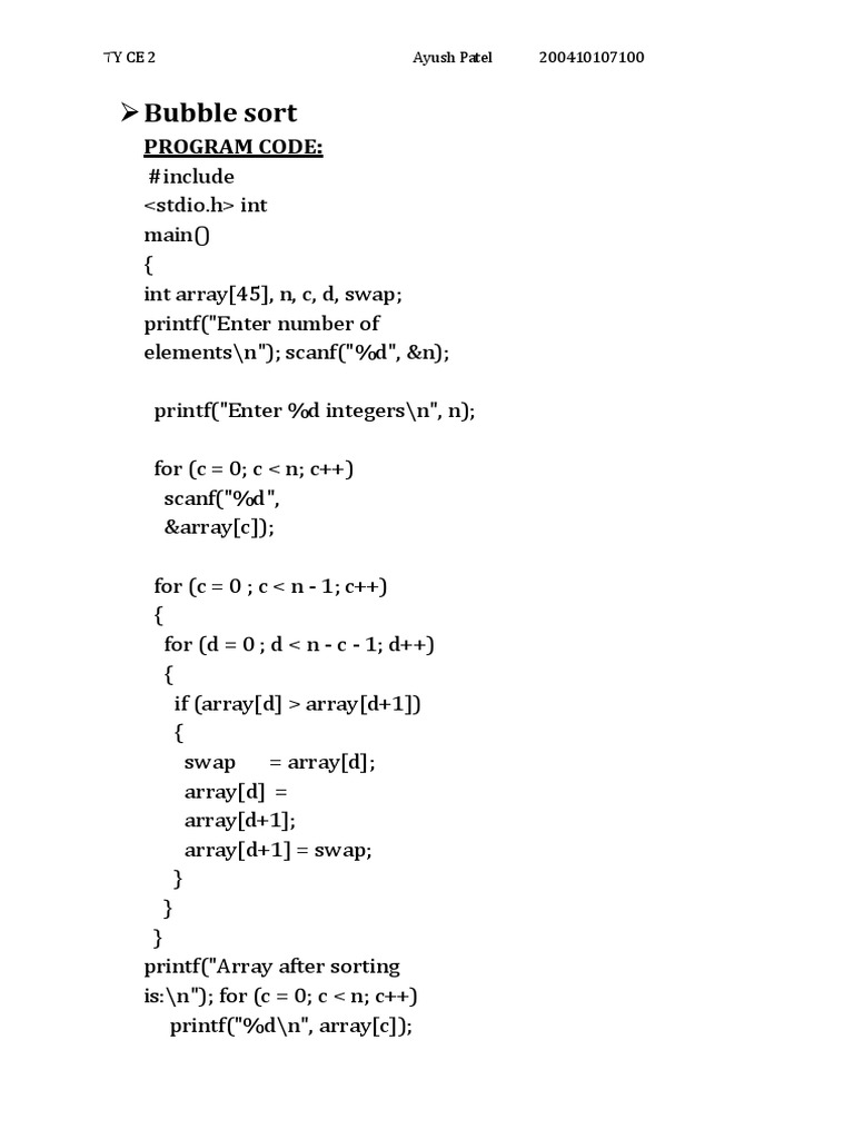 Bubble sort ADA AYUSH | PDF | Mathematical Logic | Algorithms