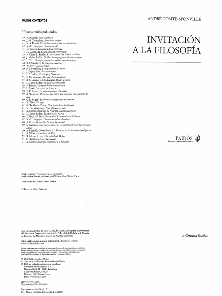 Invitación A La Filosofía. André Comte-Sponville (2000) | PDF
