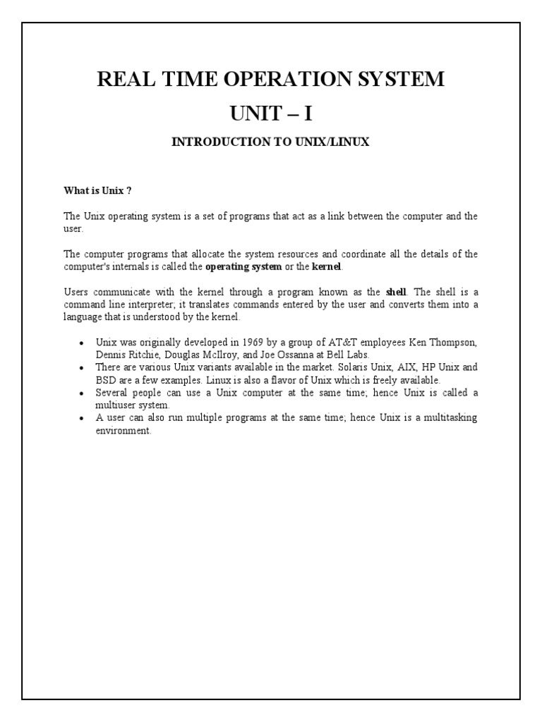 Real Time Operation System - Unix - Linux Introduction | PDF | Unix | Operating System