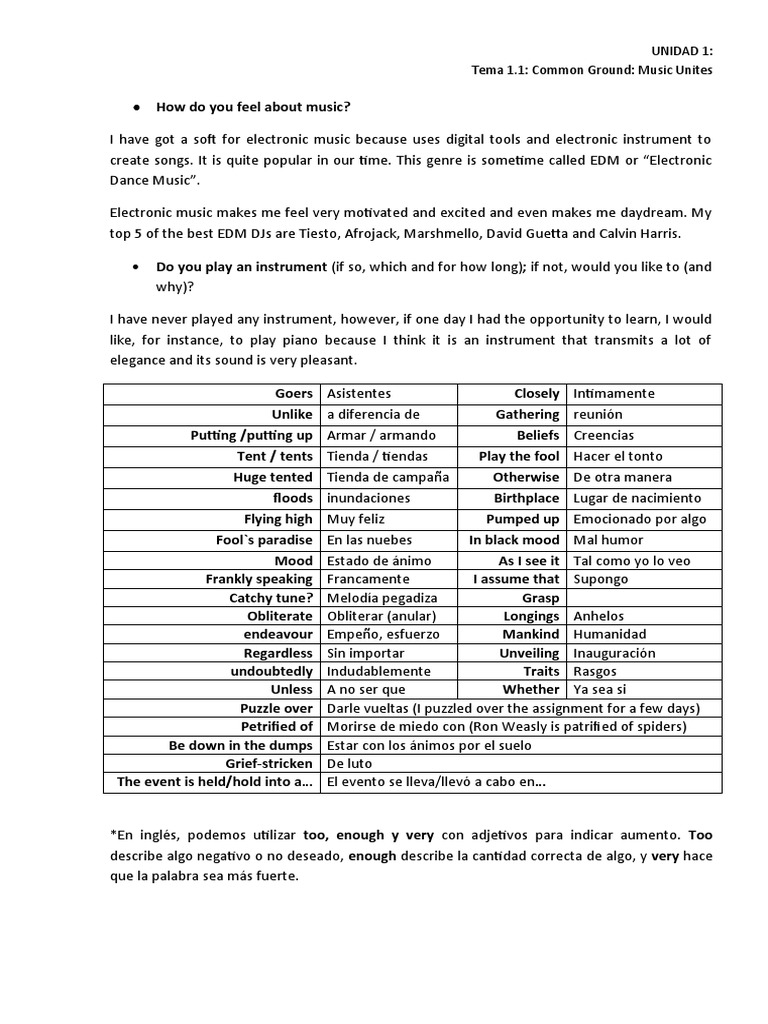 Tema 1 - Unidad 1.1 | PDF | Performing Arts