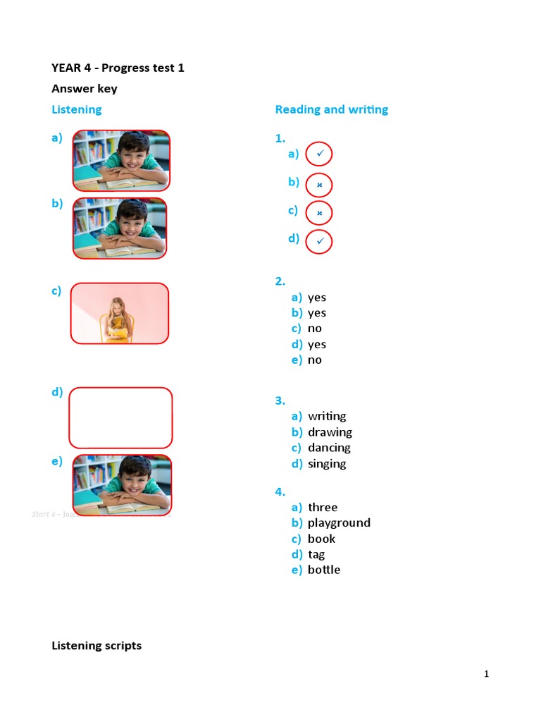 NL1 Year4 Start Progress Test1 Answer Key | PDF