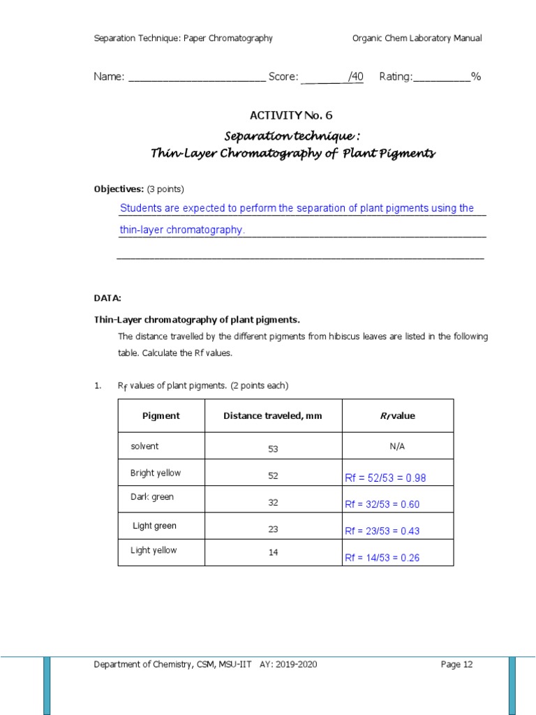 Activity 6 Thin Layer Chromatography AB | PDF | Thin Layer ...