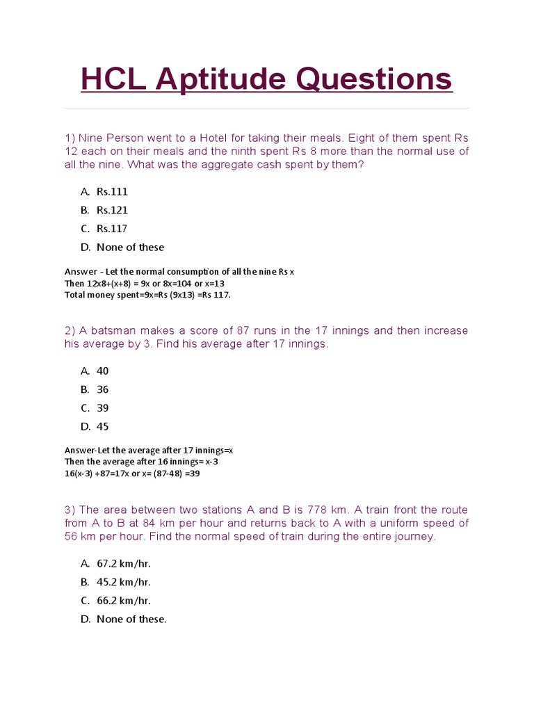 HCL Aptitude Questions | PDF | Percentage | Economies
