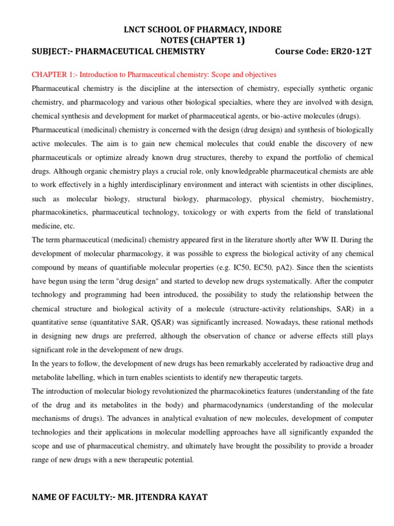 Unit 1 (PHARMACEUTICAL CHEMISTRY) | PDF | Medicinal Chemistry ...