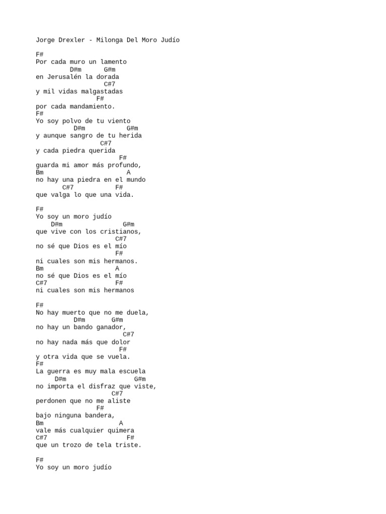 Jorge Drexler - Milonga Del Moro Judío | PDF