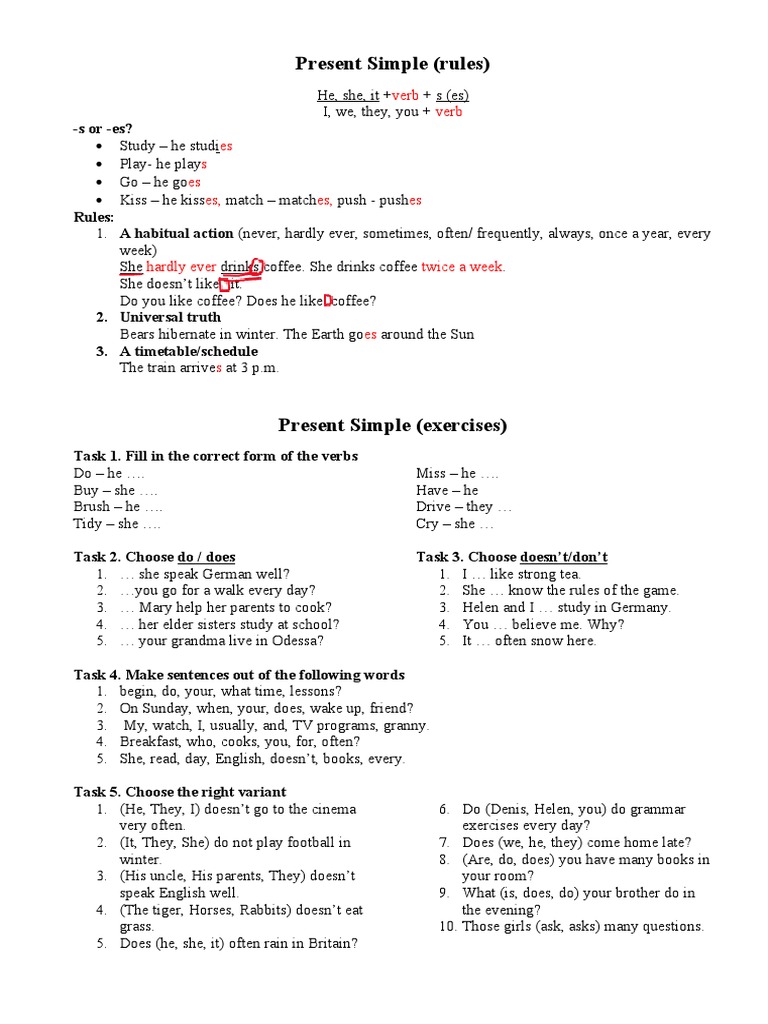 Present Simple Rules and Exercises | PDF