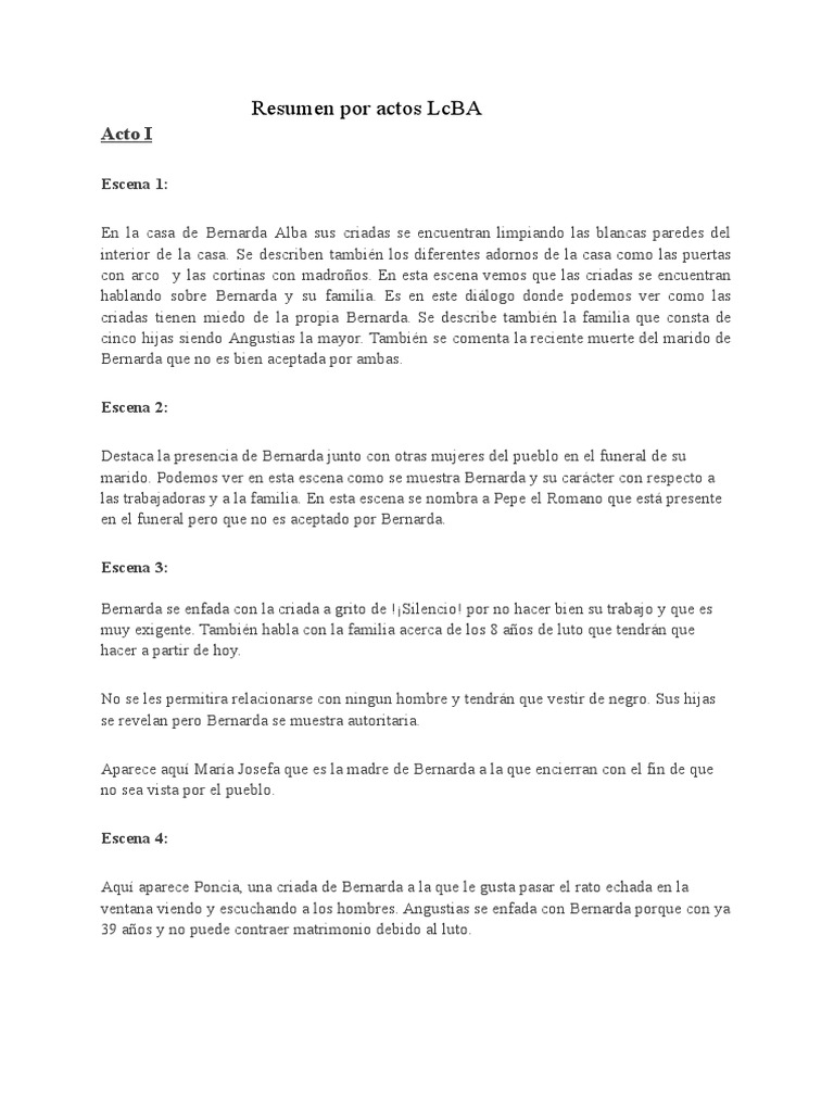 Resumen por actos de La Casa de Bernarda Alba | PDF