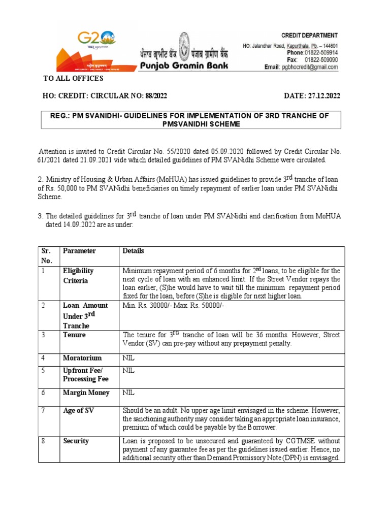 88-2022 PM Svanidhi - Guidelines For Implementation of 3RD Tranche of ...