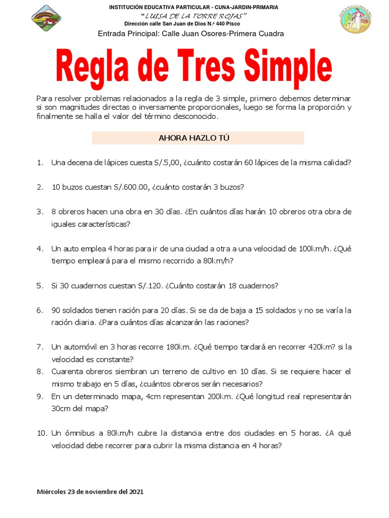 Sesiones #83 Ejercicios de Regla de Tres Simple | PDF