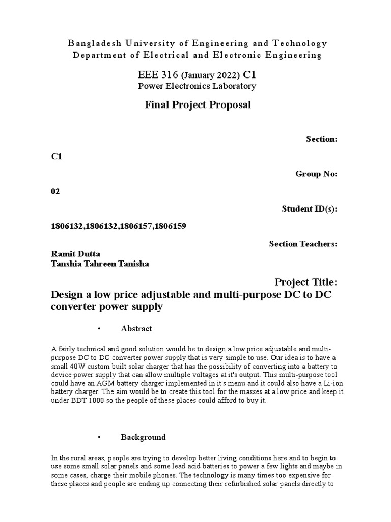 EEE-316-project-proposal-Group 2 | PDF | Battery Charger | Direct Current