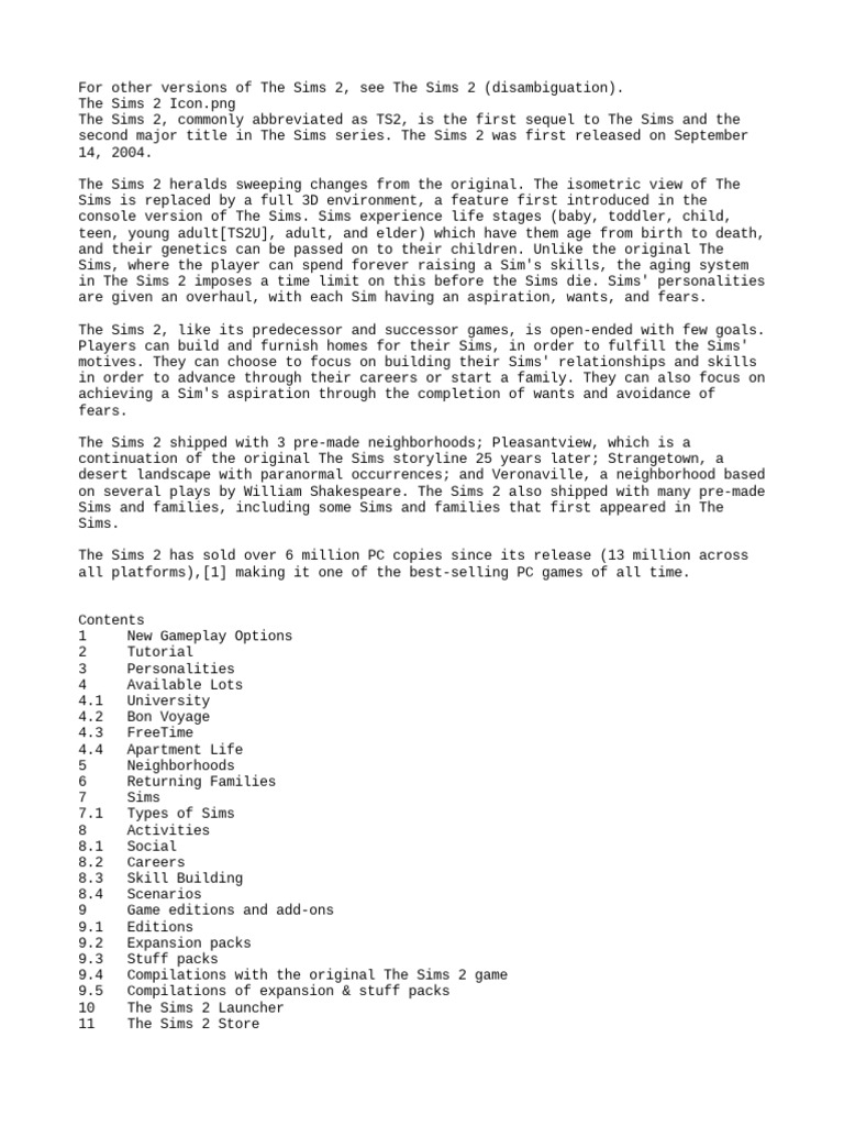 Sims 2 Thoughts | PDF