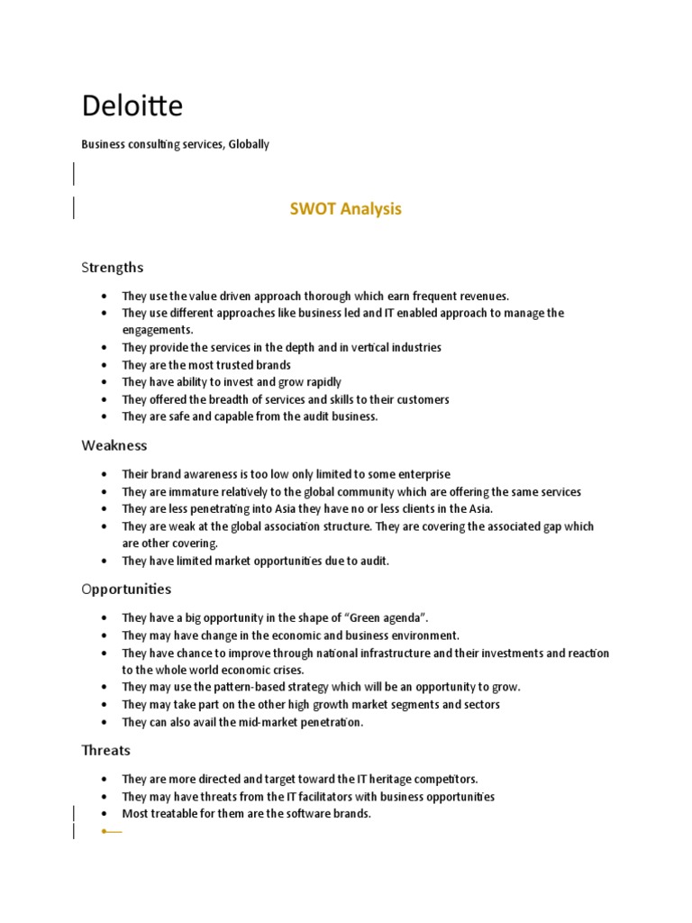 Deloitte SWOT Analysis | PDF