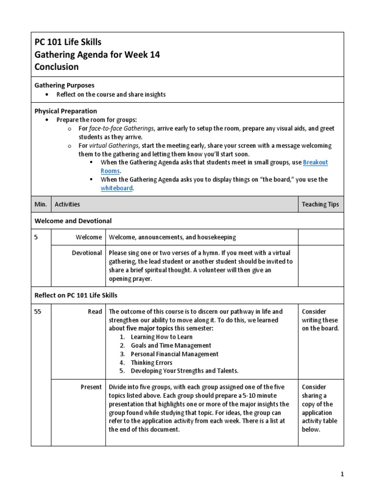 PC101 W14GatheringAgenda-1 | PDF | Cognitive Science | Learning