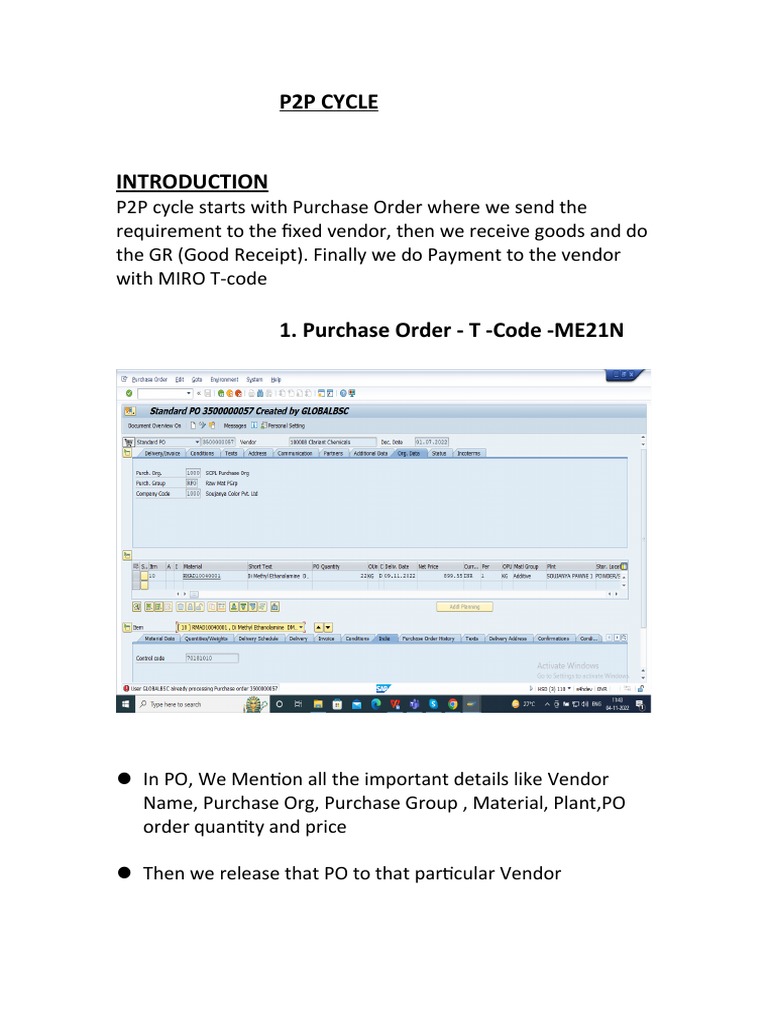 P2P Cycle in SAP MM Overview | PDF