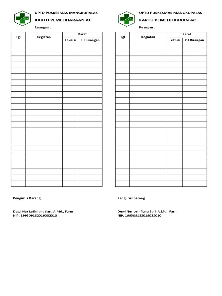 Kartu Pemeliharaan AC | PDF