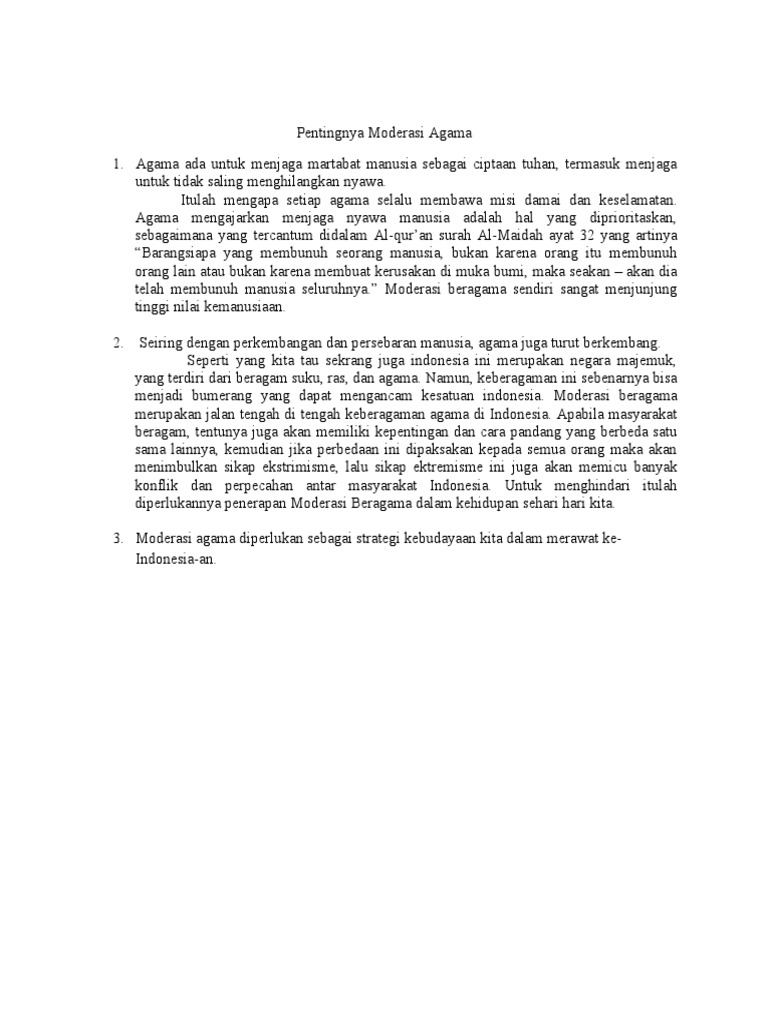 Moderasi Agama untuk Kesatuan Indonesia | PDF