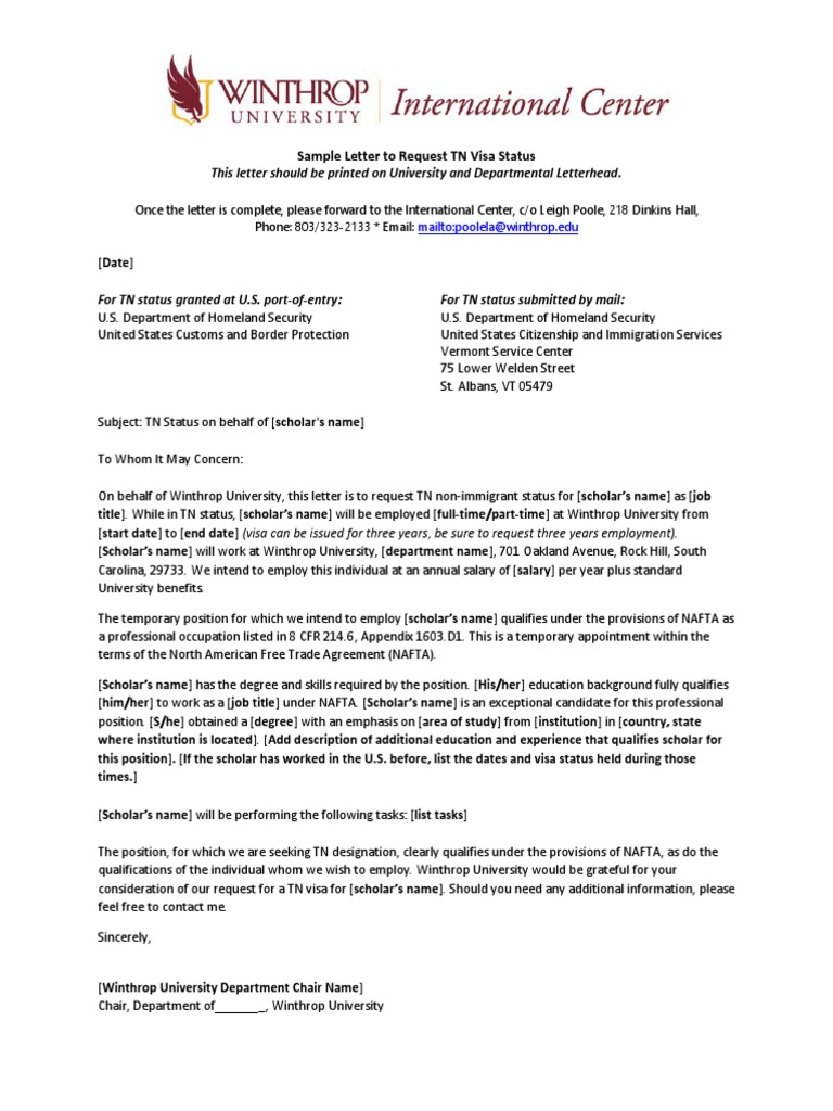 TNSample Letter | PDF | Human Migration | Immigration