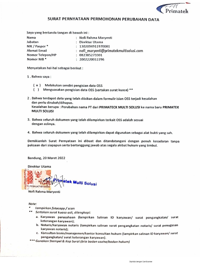 Form Perubahan Data Primatek | PDF