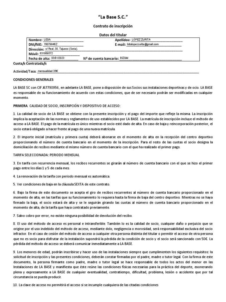 Contrato 'La Base' Lidia López Zurita | PDF | Privacidad de la información