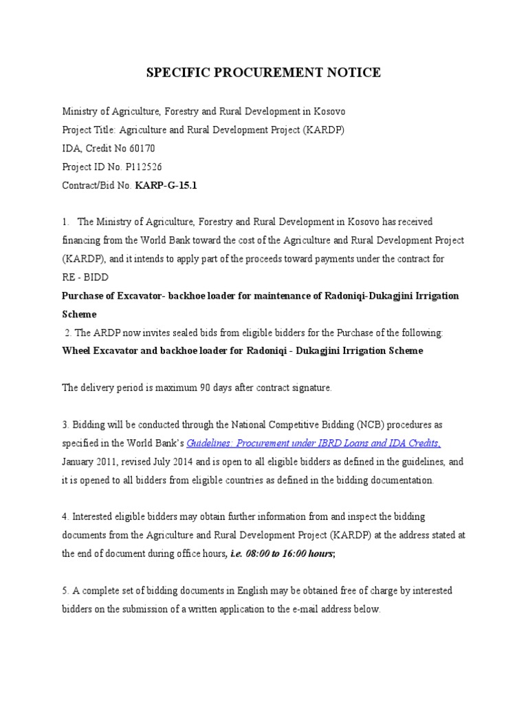 Specific Procurement Notice | PDF | Procurement | World Bank