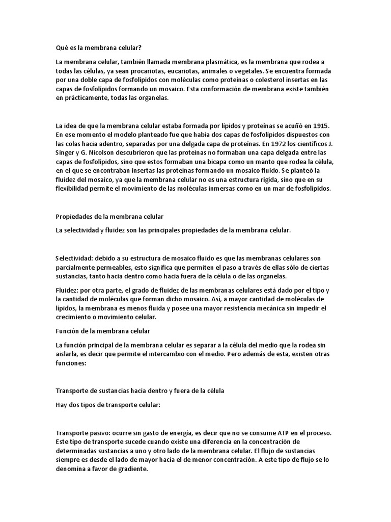 Membrana De Las Celulas Pdf Membrana Celular Biología Celular