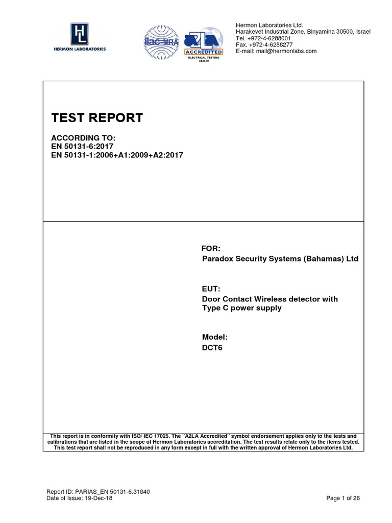 EN 50131-6 Test Report for DCT6 Detector | PDF | Power Supply ...