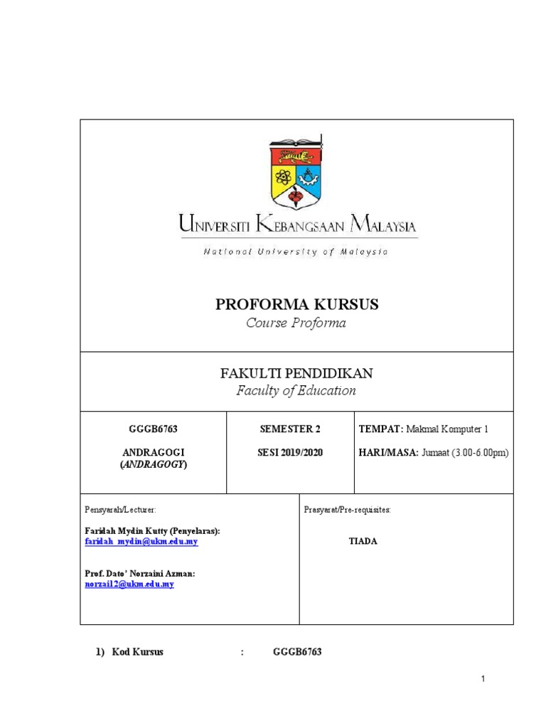 Proforma Andragogi 2020 | PDF