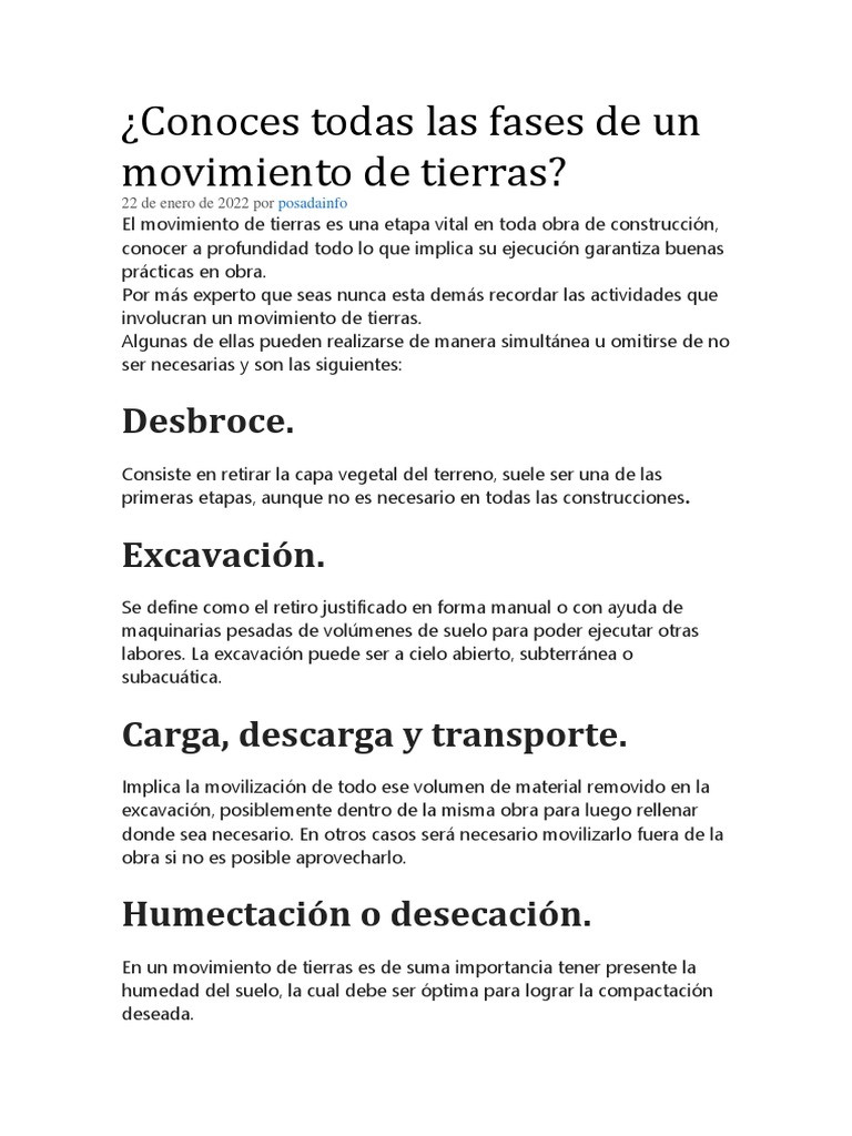 Conoces Todas Las Fases de Un Movimiento de Tierras | PDF