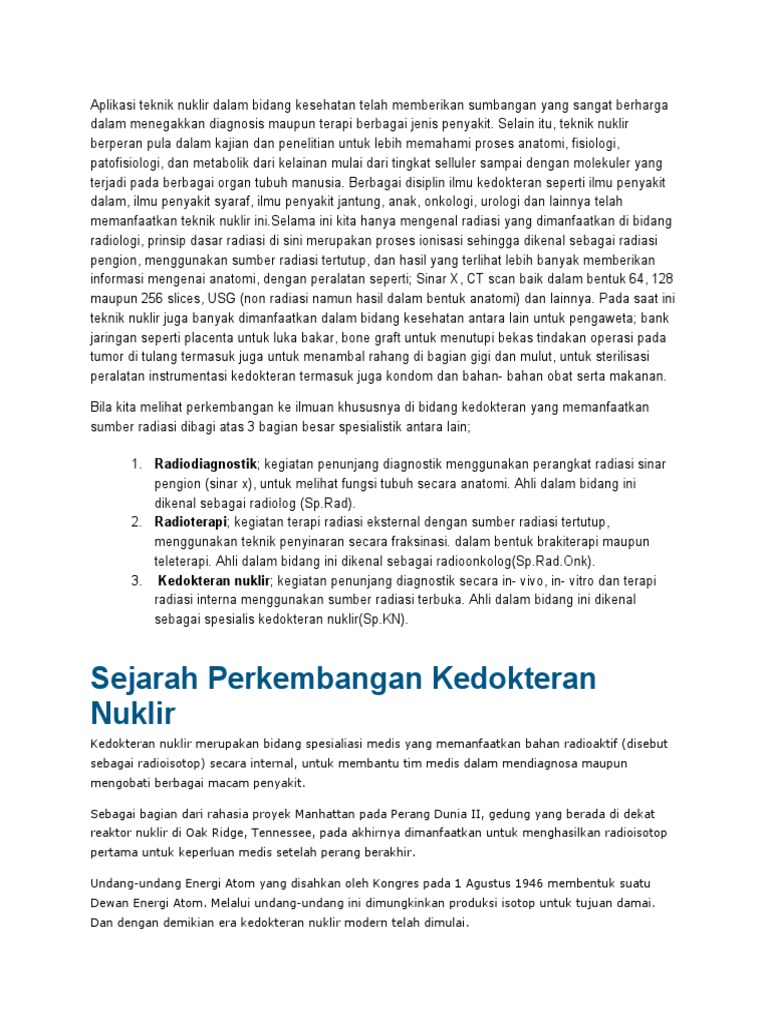 Sejarah Perkembangan Kedokteran Nuklir | PDF