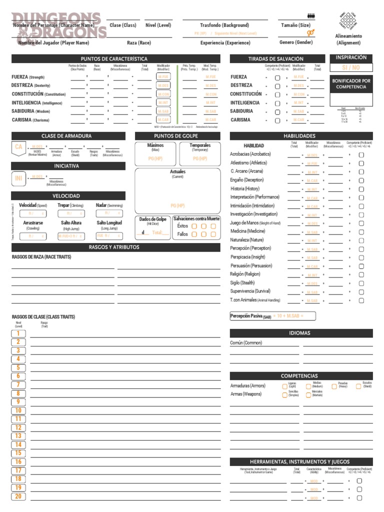 D&D 5E - Hoja de Personaje Extendida | PDF