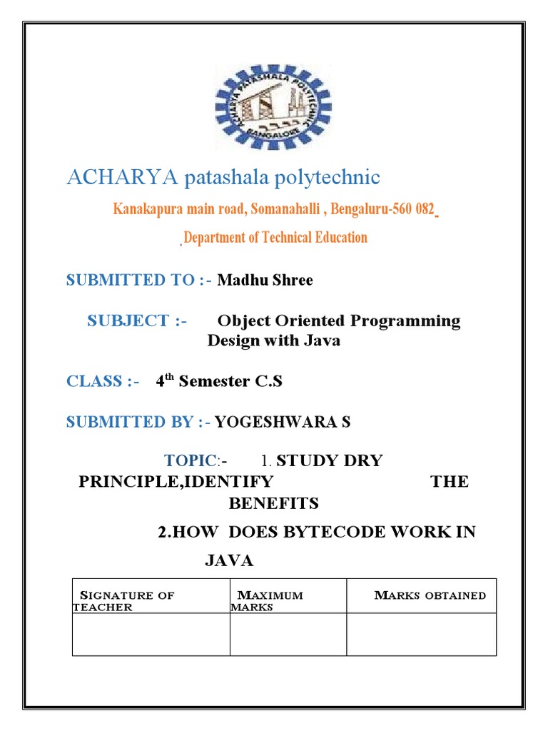 Acharya Patashala Polytechnic Pdf Object Oriented Programming Class Computer Programming 