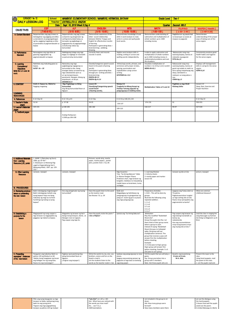 Grade 2 All Subjects Q2 Week 6 Day 4 Pdf