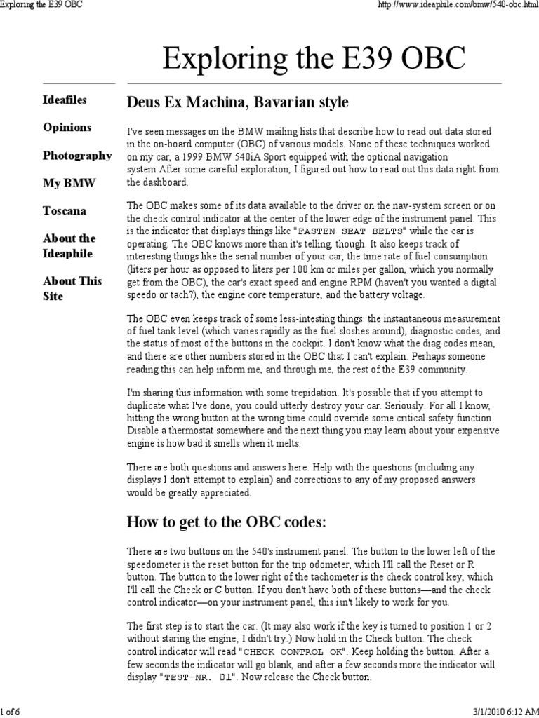 Exploring The E39 OBC | PDF | Fuel Economy In Automobiles | Motor Vehicle