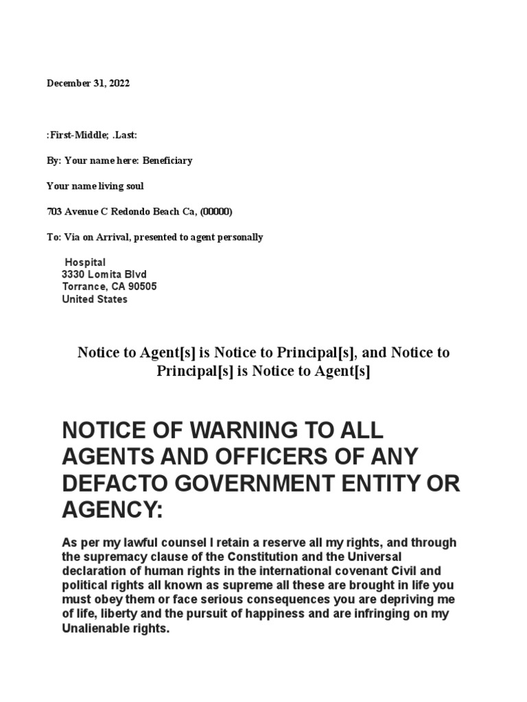Hospital Rights Notice and Warning Letter | PDF | Notary Public | Justice